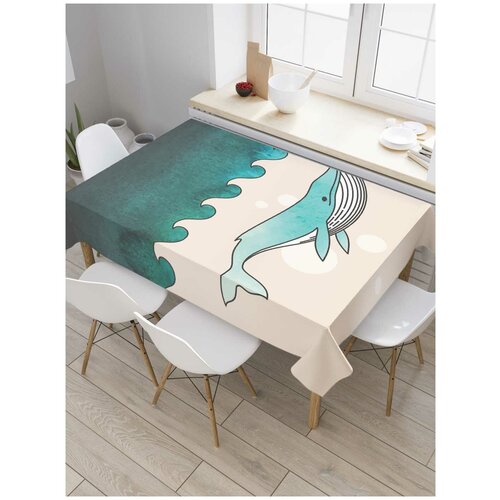 Скатерть прямоугольная JoyArty на кухонный стол "Кит и волны" из оксфорда, 120x145 см