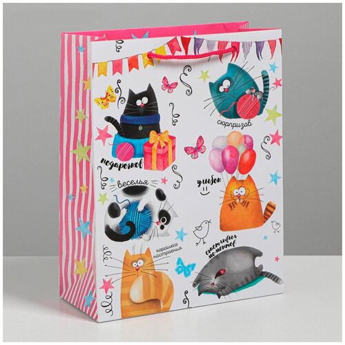 Дарите Счастье Пакет ламинированный вертикальный «Забавные коты», MS 18 × 23 × 8 см
