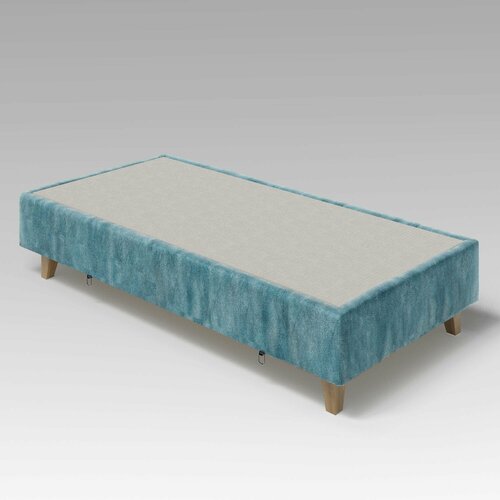 Кровать односпальная бокс спринг 90х200 велюр голубой для гостиниц для спальни