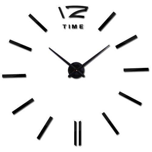 Большие настенные 3D часы MIRRON 120.11-Ч/Кварцевый бесшумный механизм/Циферблат без цифр (отметки)/Часы конструктор/Часы наклейка/120 см/Чёрный глянцевый цвет