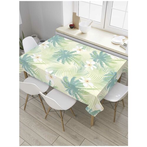 Скатерть прямоугольная JoyArty на кухонный стол "Цветы в пальмах" из оксфорда, 120x145 см