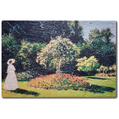 Репродукция картины Клода Моне "Дама в саду Сент-Адресс". Интерьерная фреска на доске. 30х24см