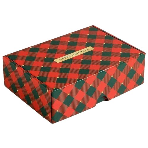 Коробка подарочная Дарите счастье Happy new year, 30,7x22x9,5 см, красный/зеленый