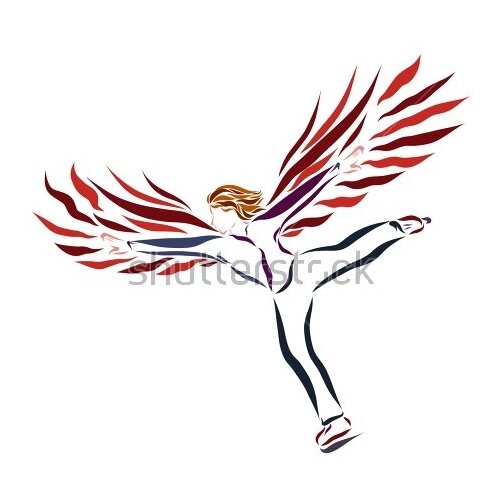 Постер на холсте Иллюстрация катания фигуриста в красивом костюме с рукавами-крыльями 30см. x 30см.