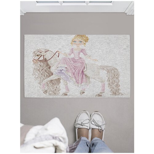 Придверный коврик в прихожую JoyArty "Принцесса на белом коне" для обуви, на резиновой основе, 75x45 см