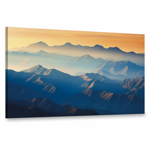 Интерьерная картина 100х60 "Горы в золотых тонах: идеальное утро"