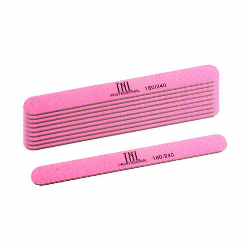 TNL, набор пилок для ногтей узкая 180/240 высокое качество (пластиковая основа, розовые), 10 шт
