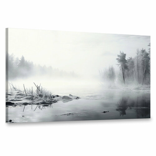 Интерьерная картина 100х60 "Пейзаж с замерзшим озером и снежными сугробами"