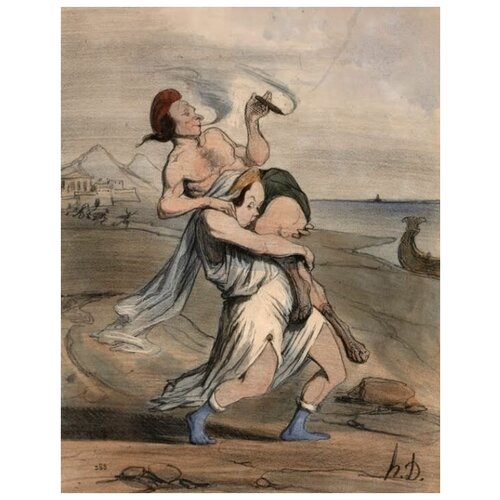 Репродукция на холсте Похищение Елены (1842) Домье Оноре 30см. x 38см.