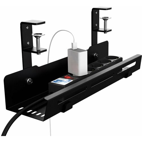 Органайзер для кабелей под стол подвесной / держатель сетевого фильтра под стол - длина 400 мм, цвет черный VARTEX KB-400BL