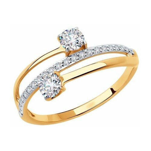 Кольцо Diamant online, золото, 585 проба, фианит, размер 17, золотистый