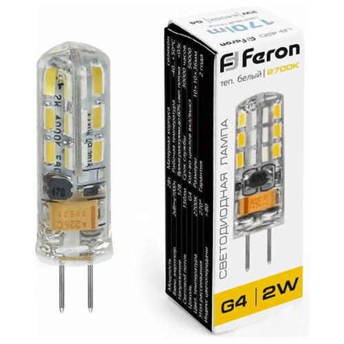 Лампа светодиодная LED 2вт 12в G4 теплый капсульная | код 25858 | FERON (5шт. в упак.)
