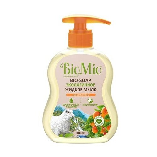 Экологичное жидкое мыло с маслом абрикоса BioMio. BIO-SOAP, мягчающее. 300 мл