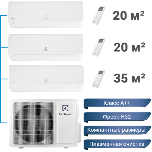 Мульти сплит-система на 3 комнаты Electrolux Fusion 2.0 EACO/I-24 FMI-3/N8_ERP + 2*EACS/I-07 HMB FMI/N8_ERP + EACS/I-12 HMB FMI/N8_ERP (2*20+35 м²)