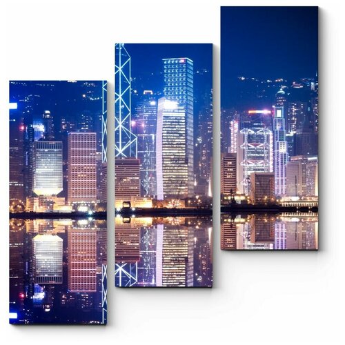 Модульная картина Ночной Гонконг в отражении водах бухты 100x107