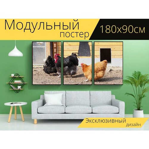 Модульный постер "Курица, кран, гокель" 180 x 90 см. для интерьера