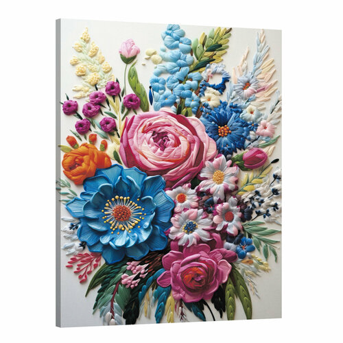 Интерьерная картина 50х70 "Цветы вышивка"