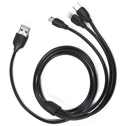 Дата кабель USB - micro USB + Lightning + Type-C (3 в 1) 2A/Провод/Кабель USB - micro USB + Lightning + Type-C разъем/Зарядный кабель черный