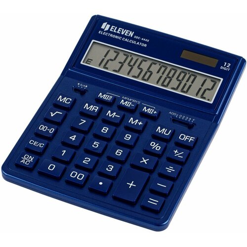 Калькулятор настольный Eleven SDC-444X-NV, 12 разрядов, двойное питание, 155*204*33мм, темно-синий, 339204