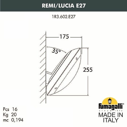 Уличное бра Fumagalli Remi/Lucia 1R3.602.000. AYE27GN1 чёрный/зеленый, опал