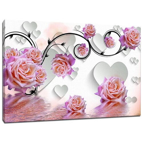 Картина Уютная стена "3D розы с сердцами" 100х60 см