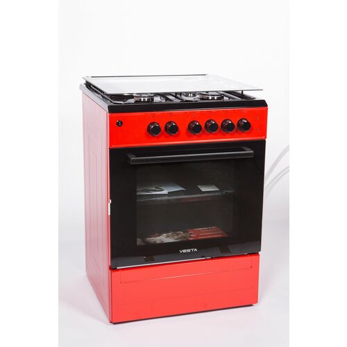 Комбинированная плита VESTA-VALENCIA VKE 10-E красная,1 электрическая и 3 газовых конфорки, электрическая духовка