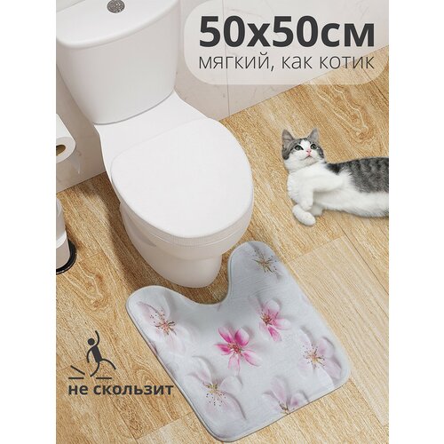 Коврик для туалета с вырезом противоскользящий JoyArty JoyArty "Симметричные цветы сакуры" 50x50 см