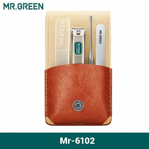 Маникюрный набор MR.GREEN Mr-6102 (4 в 1) щипцы, пилочка, пинцет, ушная палочка (компактный, дорожный, нерж. сталь)