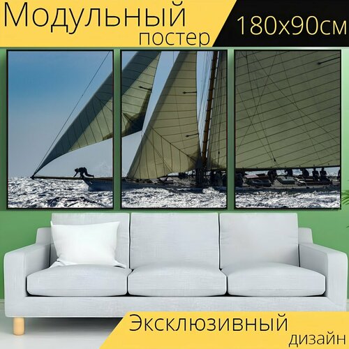 Модульный постер "Лодка, вуаль, парусная яхта" 180 x 90 см. для интерьера