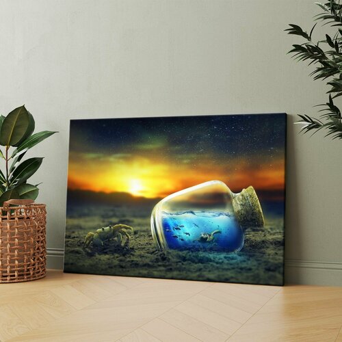 Картина на холсте (Стеклянный шар с изображением рыбки внутри) 60x80 см. Интерьерная, на стену.