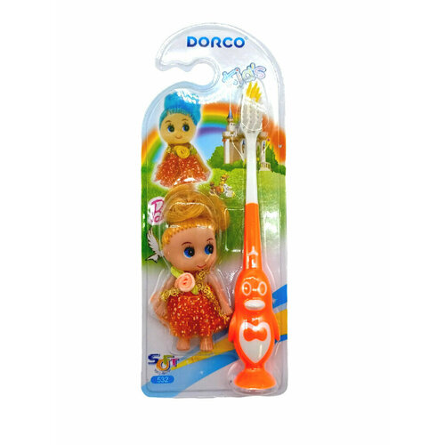 Детская зубная щетка Dorco для девочек / с куклой / оранжевый
