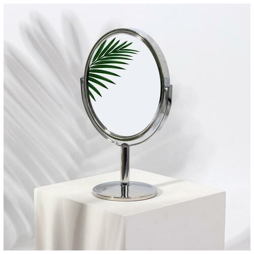 Зеркало на ножке "Овал", двустороннее, с увеличением, зеркальная поверхность 9.4 x 11.5 см, цвет серебристый