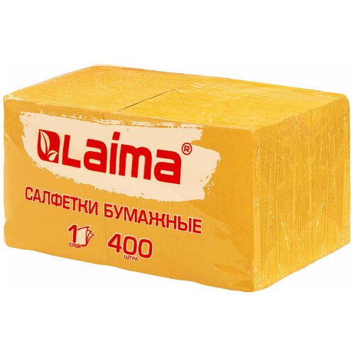 Салфетки бумажные 400 шт, 24х24 см, "Big Pack", жёлтые, 100% целлюлоза, LAIMA, 114726