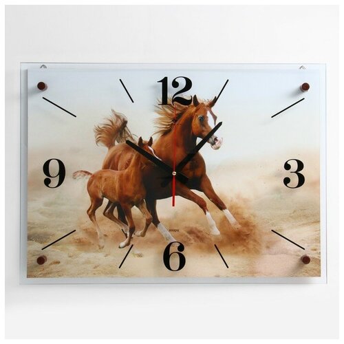 Часы настенные, серия: Животный мир, "Лошадь с жеребёнком", плавный ход, 40 х 56 см