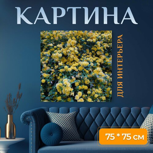 Картина на холсте "Море цветов, лютик, желтый" на подрамнике 75х75 см. для интерьера