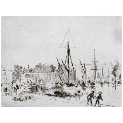 Репродукция на холсте Порт возле Руана (1883) Писсарро Камиль 66см. x 50см.