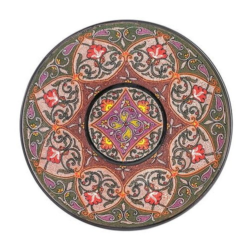 Блюдо для подачи плова, ляган круглый "Риштанская Керамика", Точечная роспись, диаметр, 32 см RSN015