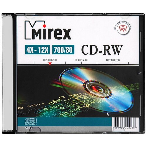 Перезаписываемый диск CD-RW Mirex 700Mb 12x slim box, 1 шт.