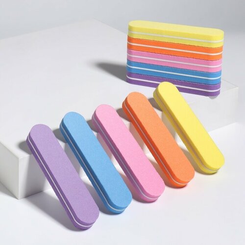 Бафы наждачные для ногтей, двусторонние, 10 шт, 9 × 1,8 × 1,1 см, разноцветные (комплект из 8 шт)