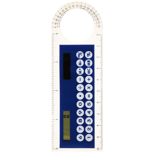 Калькулятор-линейка, 10 см, 8-разрядный, корпус прозрачный, с транспортиром, работает от света (1 шт.)