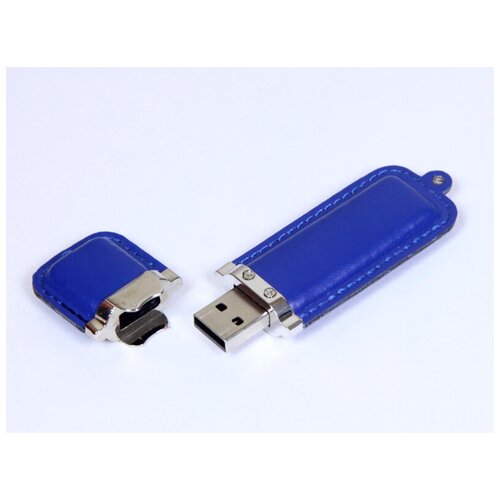 Кожаная флешка классической прямоугольной формы (4 Гб / GB USB 2.0 Синий/Blue 215 Flash drive)