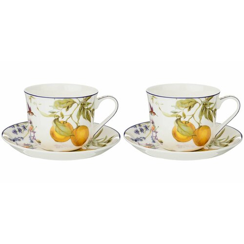 Чайный набор Посуды на 2 персоны 500 мл Lefard Лимоны 4 Предмета, 2 Чашки и Блюдца, Подарочный Фарфор