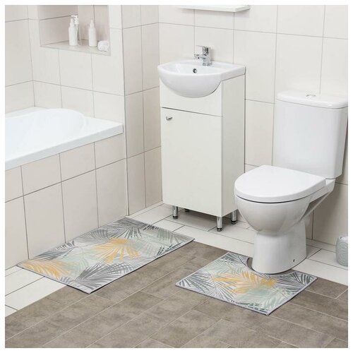 Доляна Набор ковриков для ванны и туалета Доляна «Тропики», 2 шт: 50×80, 40×50 см