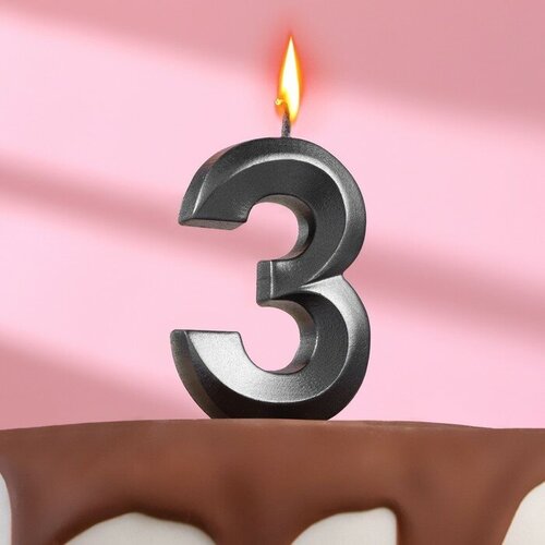 Свеча в торт "Грань" , цифра 3 , мокрый асфальт, 6,5 см
