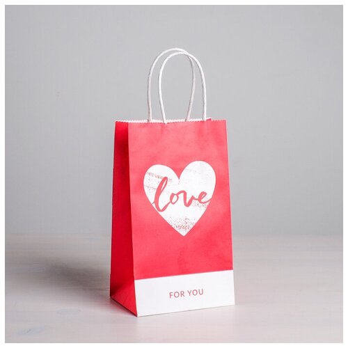 Пакет подарочный крафт With LOVE, 12x21x9 см