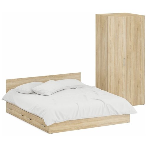 Кровать двуспальная с ящиками 1800 с угловым шкафом Стандарт, цвет дуб сонома, спальное место 1800х2000 мм, без матраса, основание есть