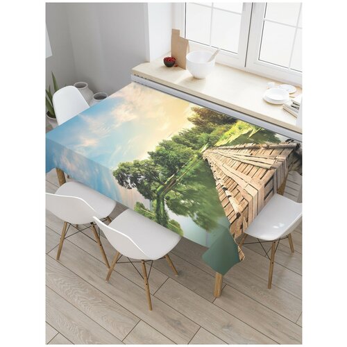 Скатерть прямоугольная JoyArty на кухонный стол "Деревянный мост через реку" из оксфорда, 120x145 см