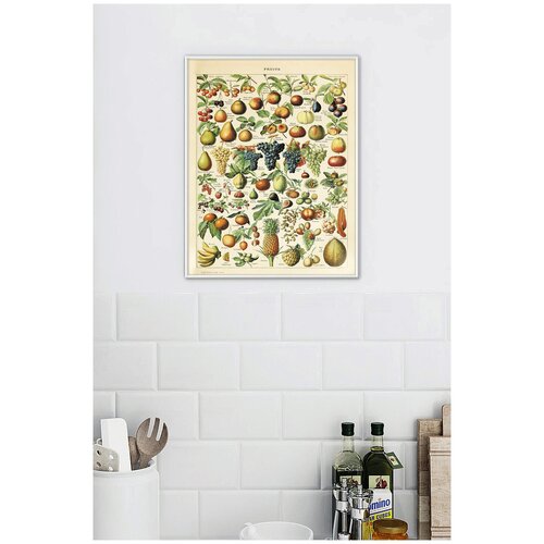 Винтажный постер для кухни в белой рамке Postermarkt "Фрукты", 40х50 см