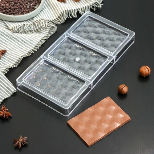 Форма для шоколада и конфет KONFINETTA «Плитка шоколада», 27,4×13,5×2,5 см, 3 ячейки, ячейка 7,5×11,3 см