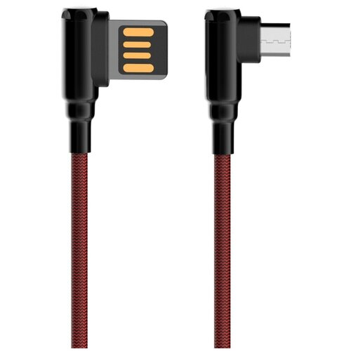 USB кабель LDNIO LS422 Micro, длина 2м, максимальный ток 2.4А, угловой коннектор, нейлоновая оплетка, красный